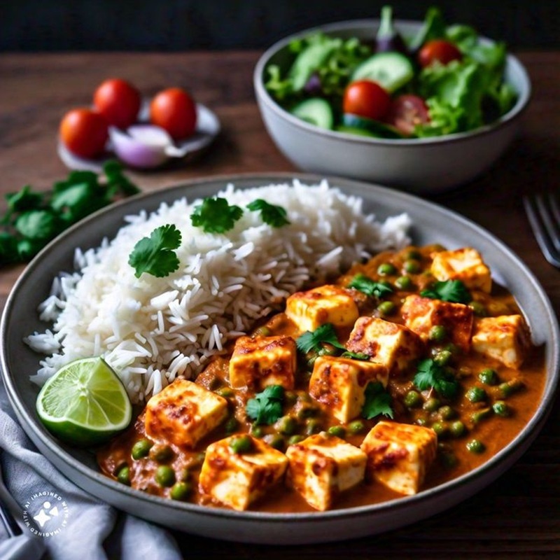 Matar Paneer & Rice - FoodiaQ